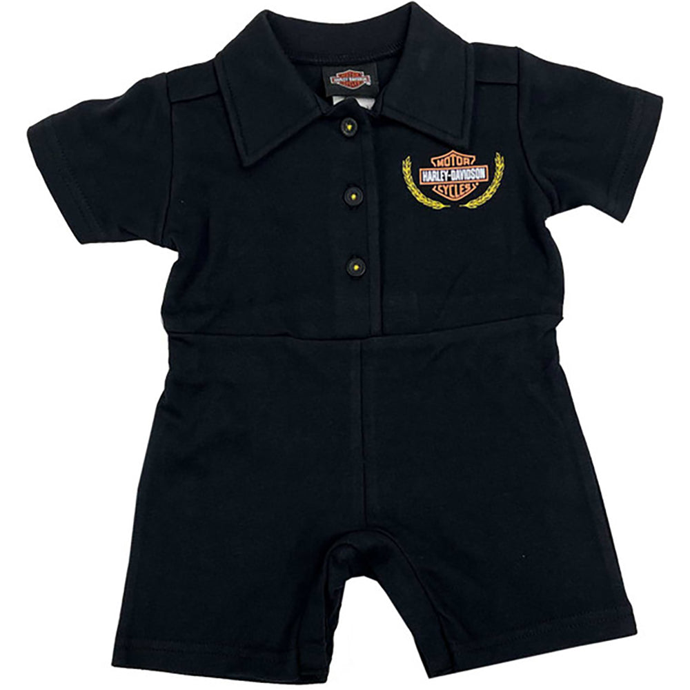 Harley-Davidson Baby Girls' Racing Rose Knit Button Collar Romper - Bl ...
