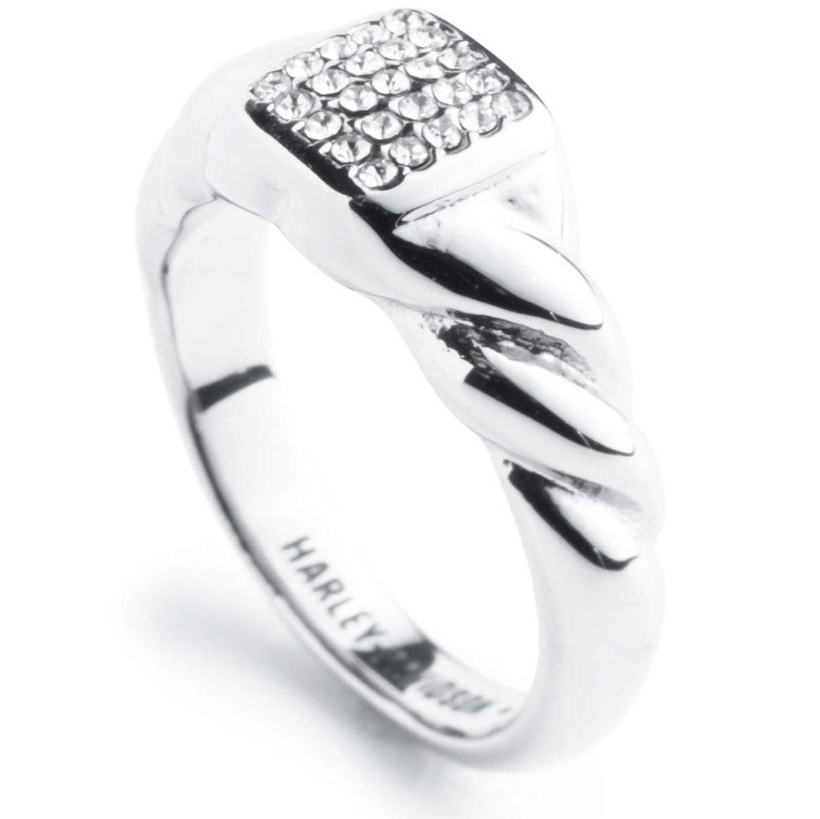Harley-Davidson Women's Pave Crystal Center Twisted Signet Ring, Stain ...