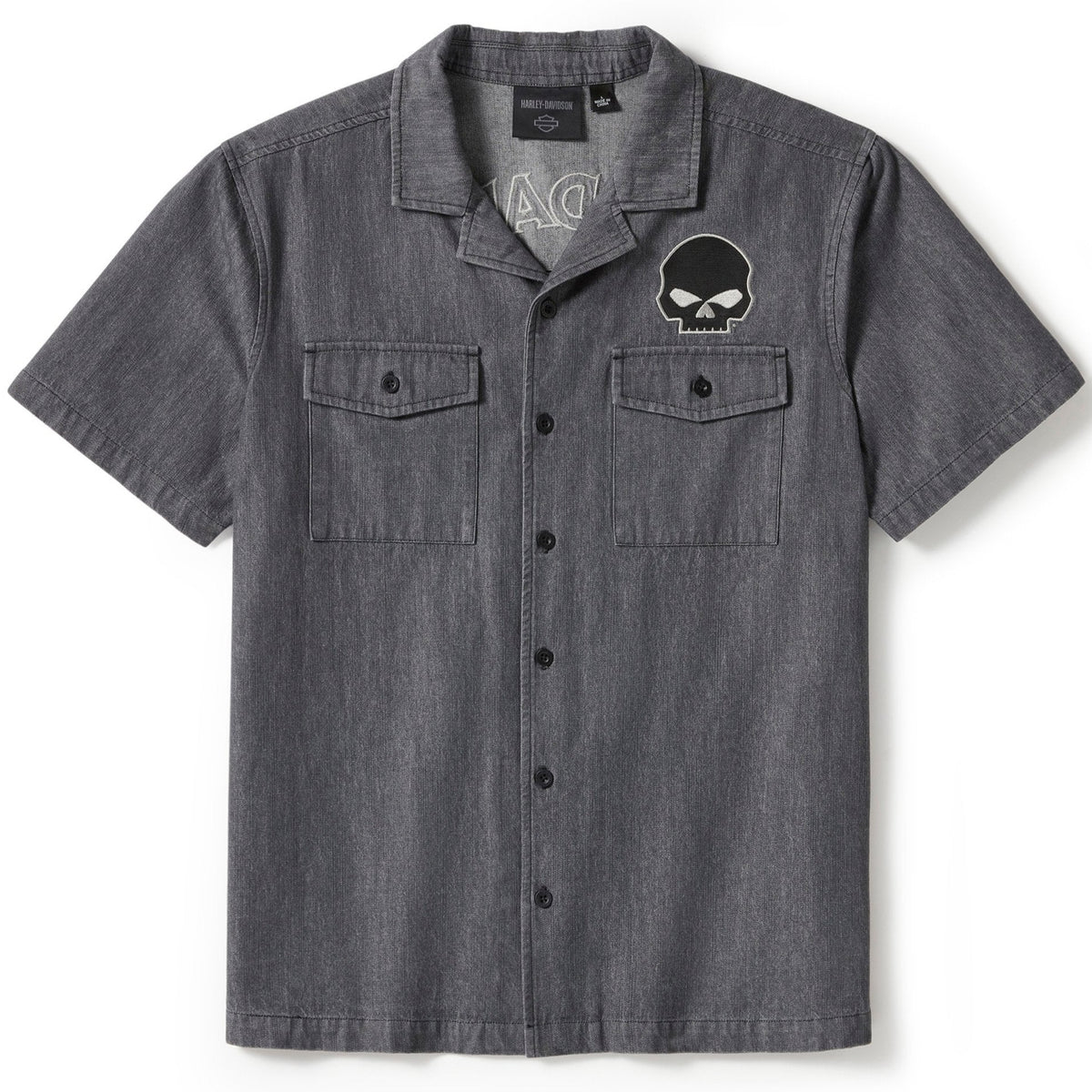 Harley-Davidson Men's Willie G. Skull Button-Up Denim Short Sleeve Shi ...