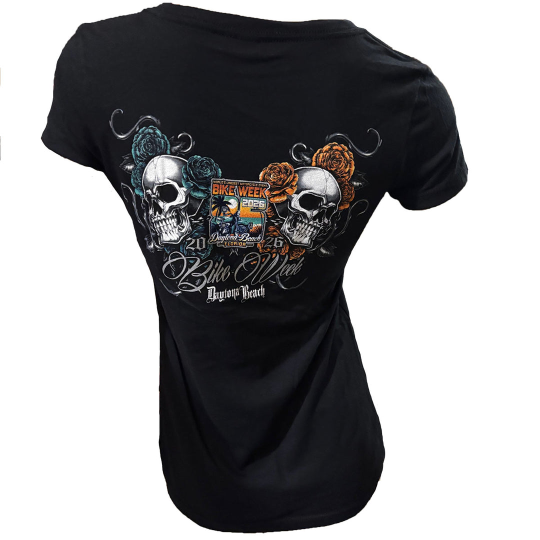 Official Daytona Bike Week 2026 Women's Skull Thorns Short Sleeve Shir ...